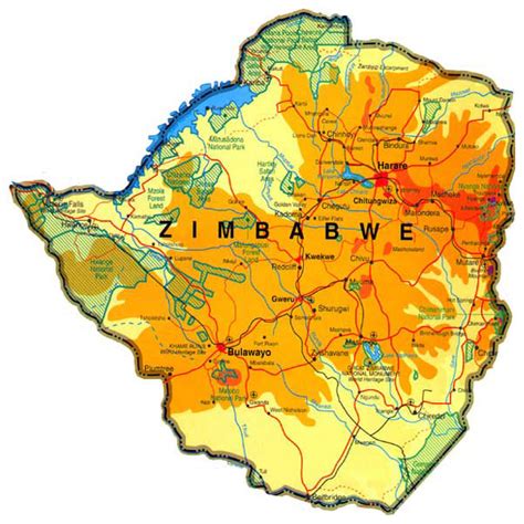 Physical Map Of Zimbabwe Ezilon Maps