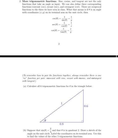 Solved 2 More Trigonometric Functions Sine Cosine And Chegg Com