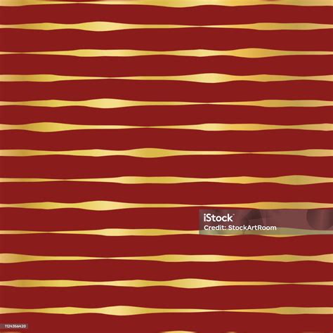 금박 손으로 그려진된 가로줄 원활한 벡터 패턴입니다 빛나는 금속 물결 모양의 불규칙 한 줄무늬 빨간 배경에 크리스마스 디지털 종이 배너 파티 초대장 선물 포장에 대 한