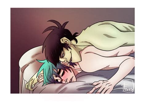 Rule 34 2d Gorillaz Black Hair Blue Hair Blush Gay Gay Male Gay Sex