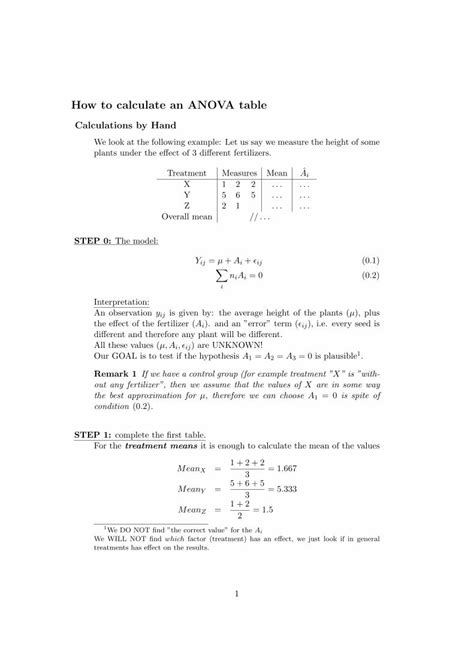 Pdf How To Calculate An Anova Table Eth Zurichstat Ethz Ch