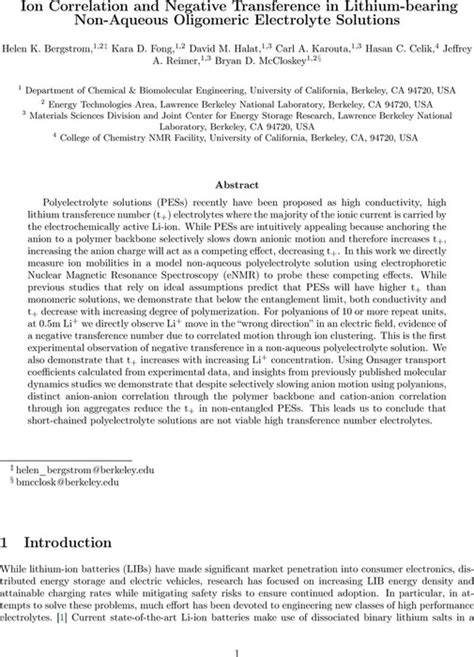 Ion Correlation And Negative Transference In Lithium Bearing Non Aqueous Oligomeric Electrolyte