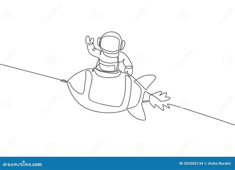 One Continuous Line Drawing Of Spaceman Astronaut Science Discovering Cosmos Galactic While