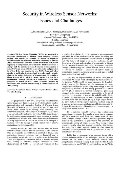 pdf security in wireless sensor networks issues and challanges