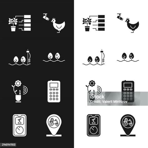 식물 설정 독립형 센서 및 식물 꽃 분석 양계장 카메라 스마트 농업 기술 원격 제어 트랙터 위치 및 아이콘 벡터 검은색에 대한 스톡 벡터 아트 및 기타 이미지 Istock