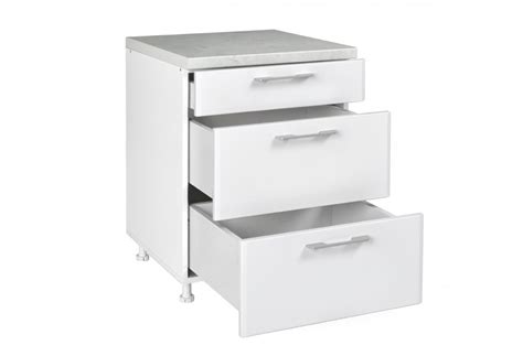 Кухненски шкаф долен с три чекмеджета In Mdf D60 3f бял гланц • Модулна кухня In Mdf бяла гланц