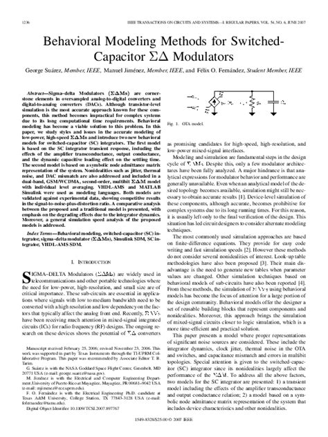 pdf behavioral modeling methods for switched capacitor sigma delta