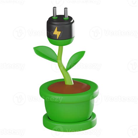 3d Render Electric Plugin With Leaf Icon Illustration 54679338 Png