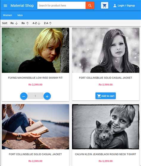 Material Shop Material Designed Shopping Cart Using Angularjs By