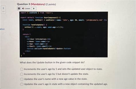 Solved Question 1 Mandatory 1 Point Inport Usestate