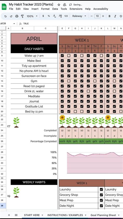Grow Plants And Sunflowers The Ultimate Habit Tracker Daily Planner Template Microsoft Excel