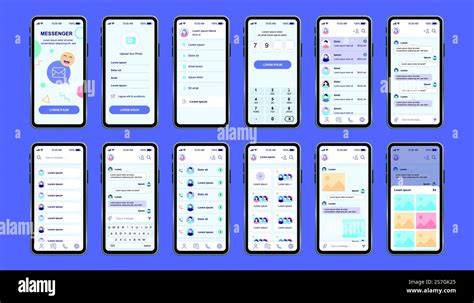 Online Messenger Unique Design Kit For App Social Network Screens With User Menu And Profile