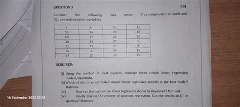 Solved Consider The Following Data Where Yi Is A Dependent Chegg