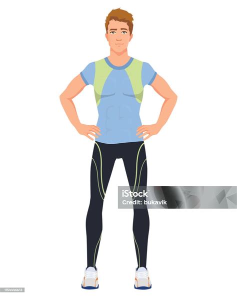 벡터 일러스트 레이 션에서 스포츠 남자의 흰색 배경 아래에서 만화 현실적인 사람들의 일러스트입니다 플랫 젊은 선수 정면 보기