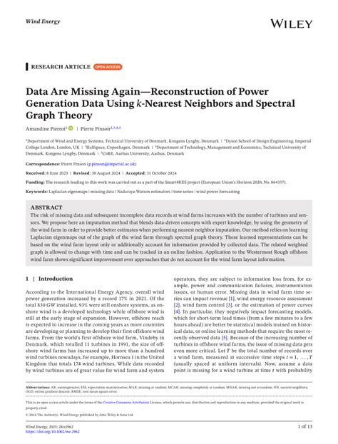 Pdf Data Are Missing Again—reconstruction Of Power Generation Data Using K K ‐nearest