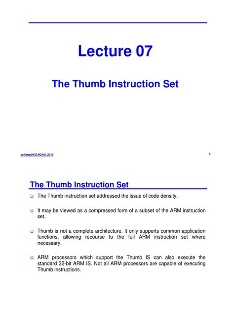 Lecture 07 The Thumb Instruction Sets Pdf Arm Architecture Instruction Set