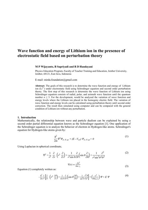 Pdf Wave Function And Energy Of Lithium Ion In The Presence Of
