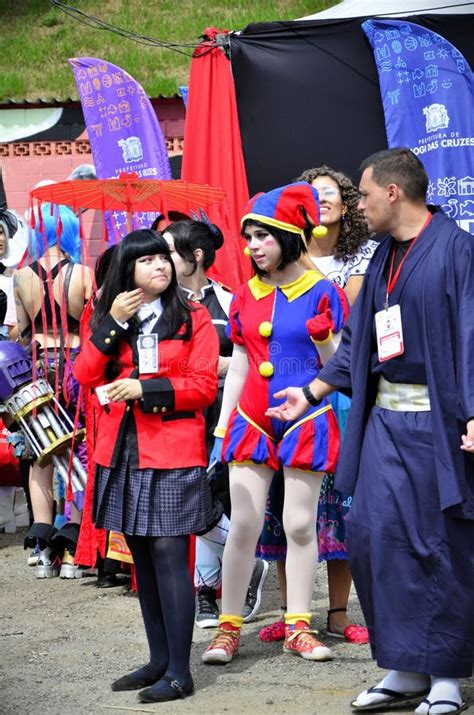 Pomni Cosplay Girl Among Other Characters In The Contest Queue Editorial Photography Image Of