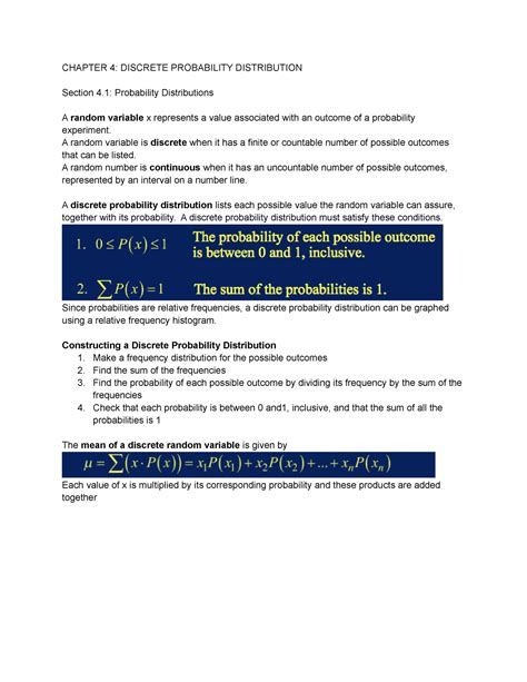 Chapter Notes Statistics And Probability CHAPTER DISCRETE PROBABILITY DISTRIBUTION