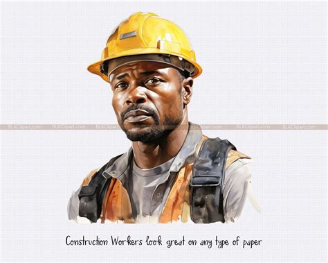 African American Construction Workers Clipart Watercolor Png Digital