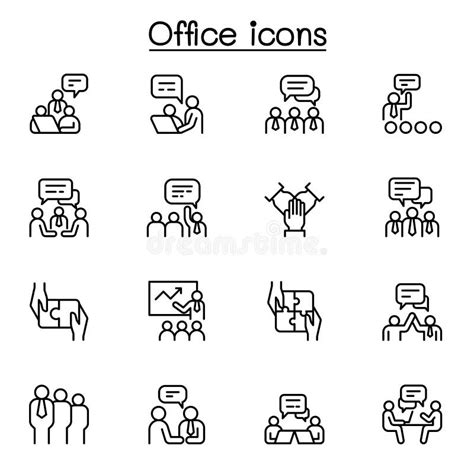Office Working Icon Set In Thin Line Style Stock Vector Illustration Of Idea Logo 259637119