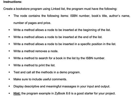 Solved Instructions Create A Bookstore Program Using Linked