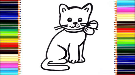 Как нарисовать котёнка/ мультик раскраска кошка для детей / учим цвета ...
