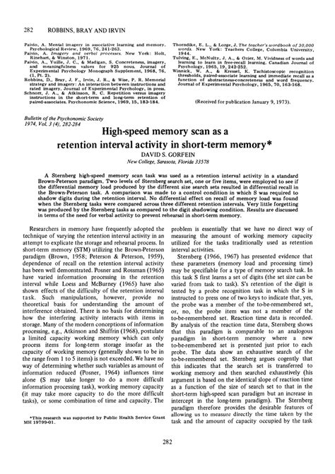 Pdf High Speed Memory Scan As A Retention Interval Activity In Short Term Memory