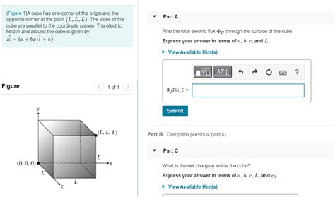 Solved Part A Figure 1 A Cube Has One Corner At The Origin