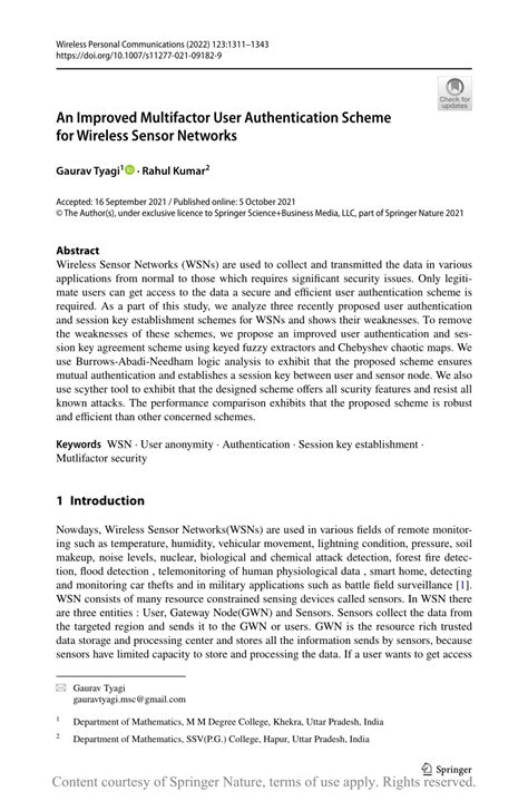 An Improved Multifactor User Authentication Scheme For Wireless Sensor Networks Request Pdf
