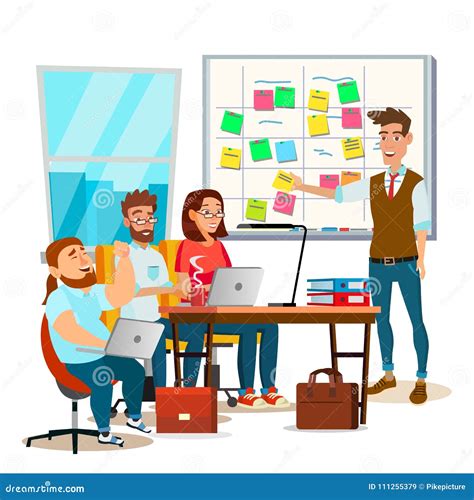 Business Characters Scrum Team Work Vector Office Tasks Process Scrum