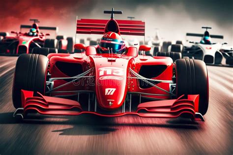 Powerful Red Racing Car At Formula One Racing Generative Ai Stock