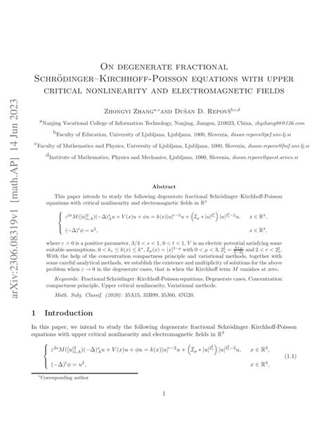 Pdf On Degenerate Fractional Schrödinger Kirchhoff Poisson Equations With Upper Critical