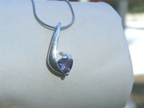 Sterling Silver Trillion Cut Purple Stone Pendant Nec… Gem