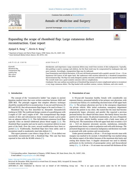Pdf Expanding The Scope Of Rhomboid Flap Large Cutaneous Defect