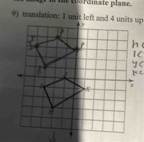 Solved Te Coordinate Plane 9 Translation 1 Unit Left And 4 Units Up [math]