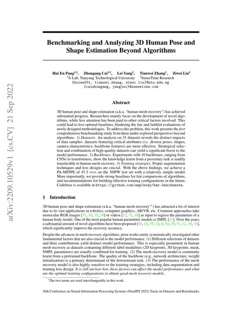 pdf benchmarking and analyzing 3d human pose and shape estimation