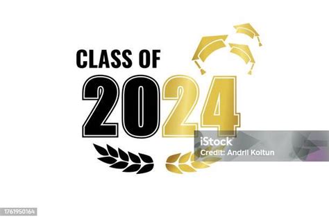 2024년 졸업반 흰색 바탕에 교육 학업 모자와 월계관이 있는 블랙 골드 번호 졸업 디자인 고등학교 또는 대학 졸업 축하 졸업