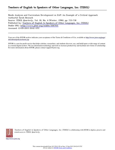 Pdf Needs Analysis And Curriculum Development In Eap An Example Of A