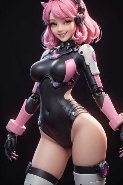 premium ai image pink bionic robot female mech warrior future