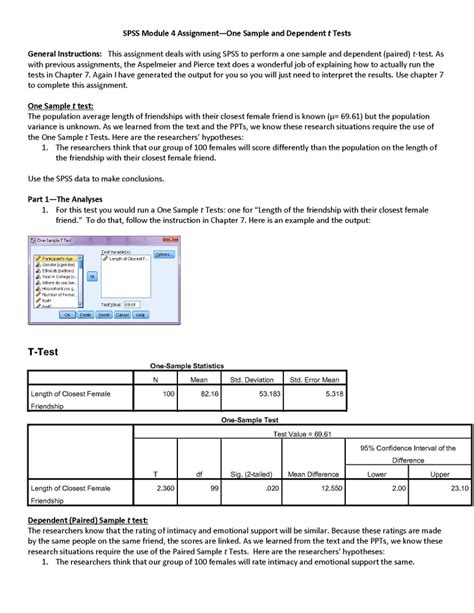 Solved SPSS Module 4 Assignment One Sample And Dependent T Chegg Com