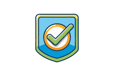 Cartoon Illustration Of A Verification Check Mark Badge Icon In Blue And Green Color Scheme For