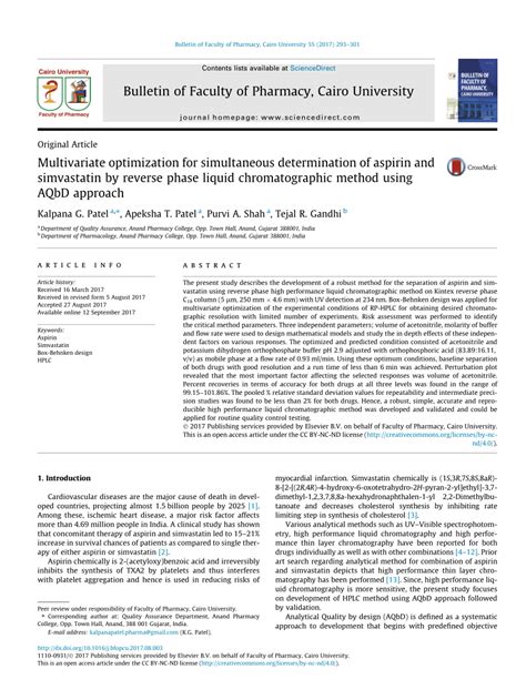 Pdf Multivariate Optimization For Simultaneous Determination Of Aspirin And Simvastatin By