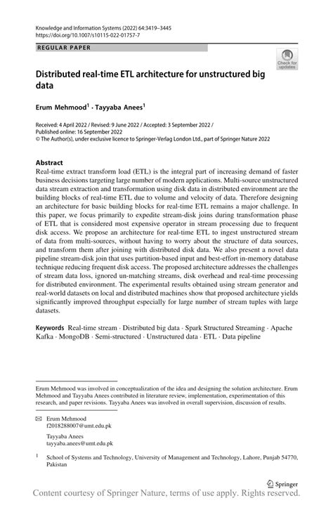 Distributed Real Time Etl Architecture For Unstructured Big Data