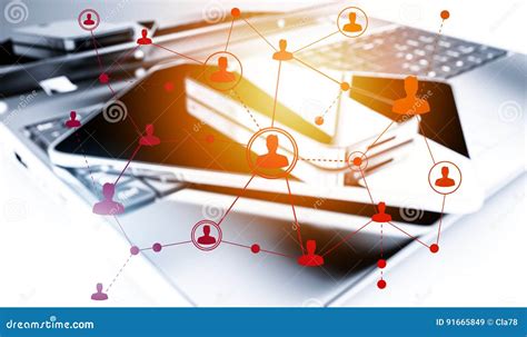 Social Networking Technologies With Laptop Smartphone And Tablet Stock