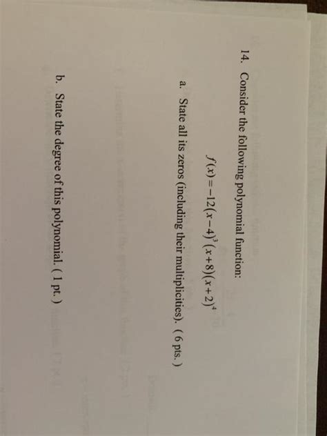 Solved 14 Consider The Following Polynomial Function