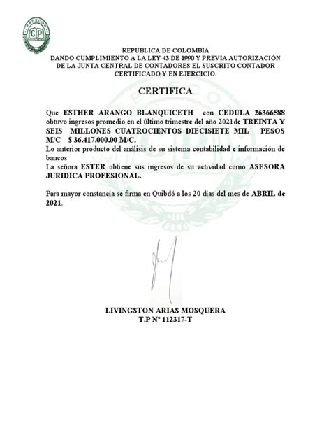 Certificado Modelo De Ingresos Con Firma Digital Pdf