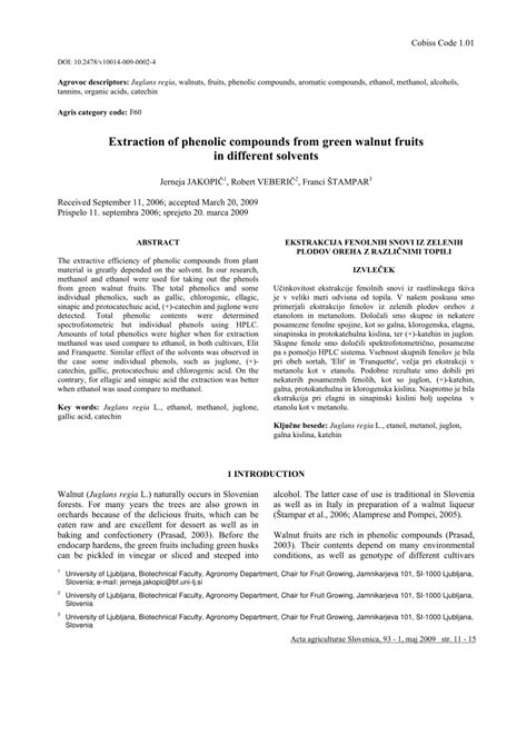 Pdf Extraction Of Phenolic Compounds From Green Walnut Fruits In Different Solvents