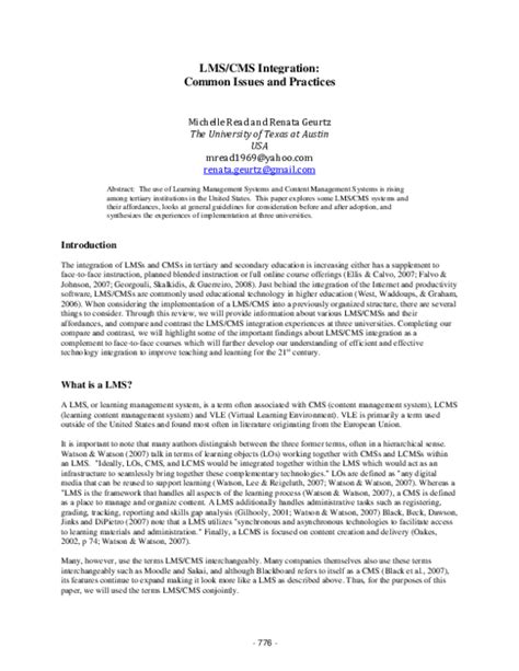 Pdf Lms Cms Integration Common Issues And Practices