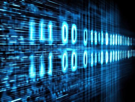 abstract digital illustration of glowing blue binary code flowing